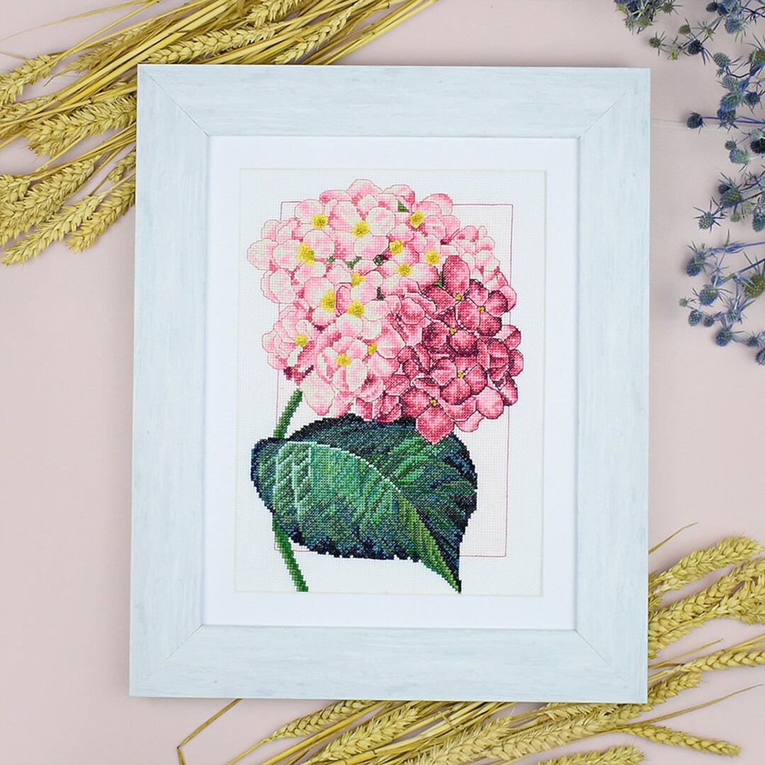 Pink Hydrangea Flowers DIY Cross Stitch Kit Making Cross - Etsy