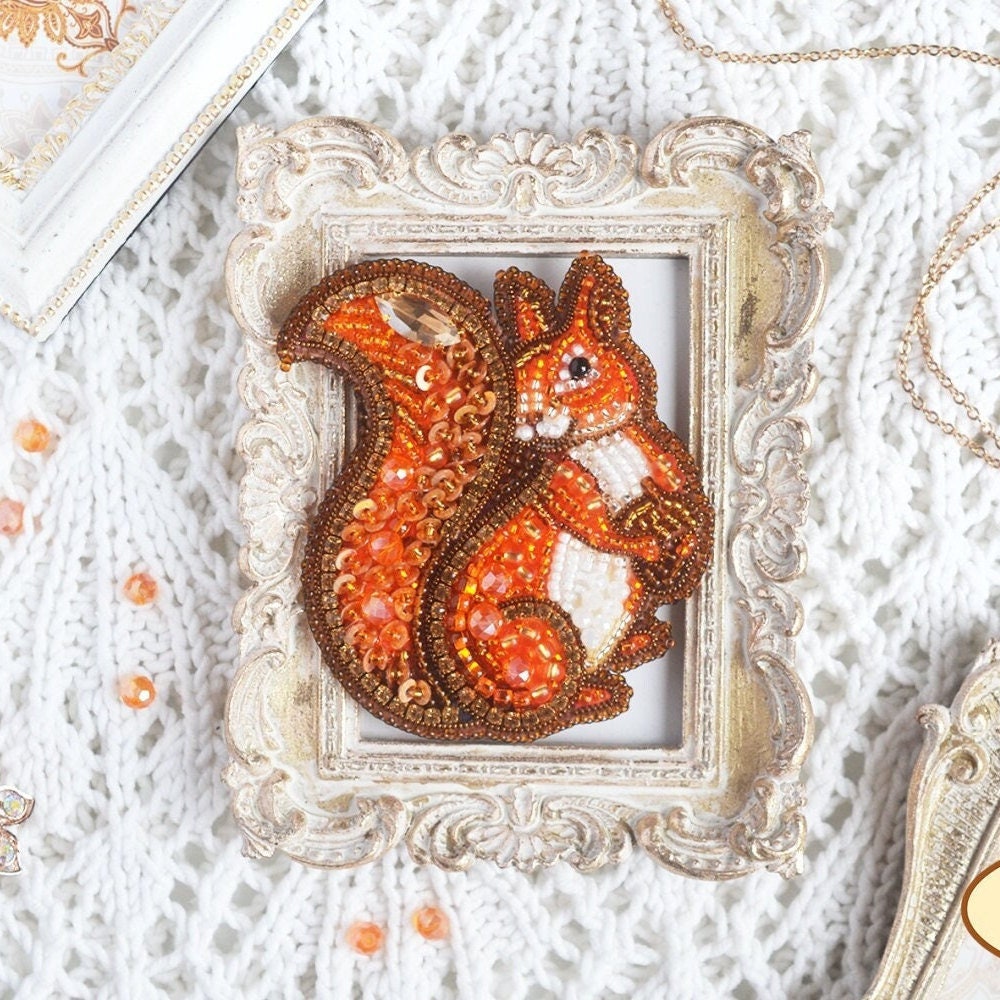 Squirrel With Nut DIY Beaded Brooch Kit DIY Jewelry Making Kit - Etsy