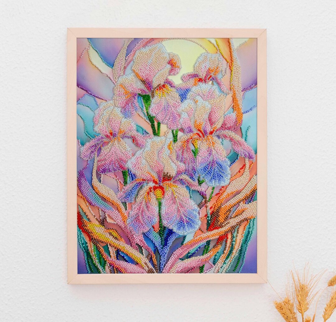 Iris Flowers DIY Beaded Picture Kit DIY Making Beading Starter Kit ...