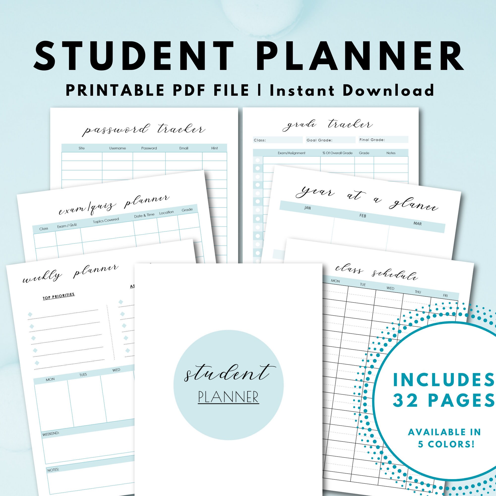 Student Study Semester Grade Tuition Class Planner Tracker | Etsy