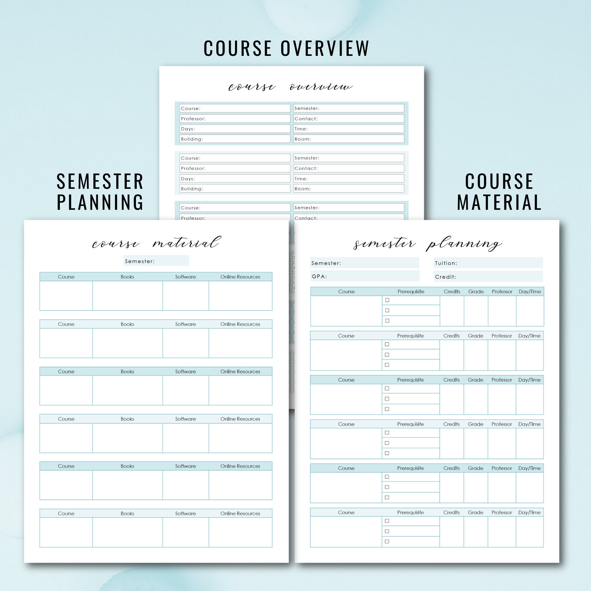 Student Study Semester Grade Tuition Class Planner Tracker | Etsy