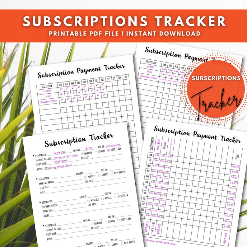 Printable Subscription Tracker Organizer Subscription Log - Etsy