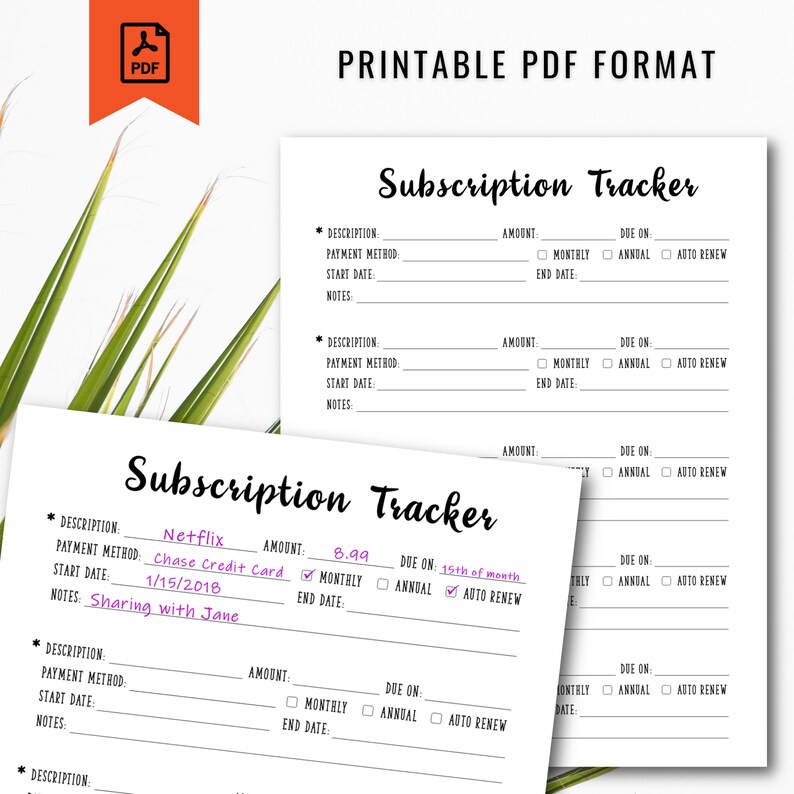 Printable Subscription Tracker Organizer Subscription Log - Etsy