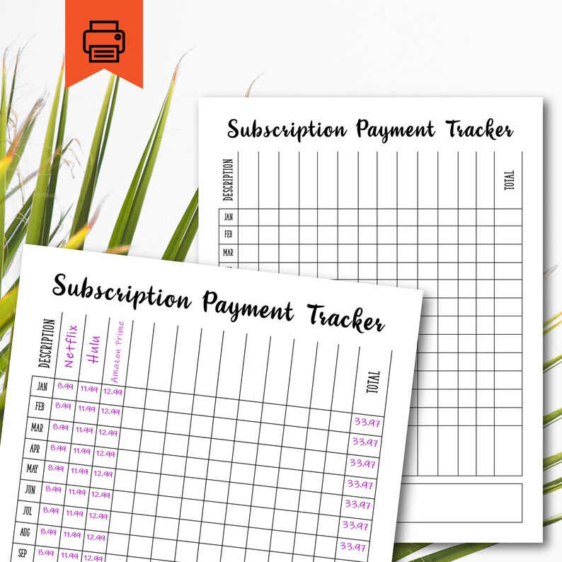 Printable Subscription Tracker Organizer Subscription Log - Etsy