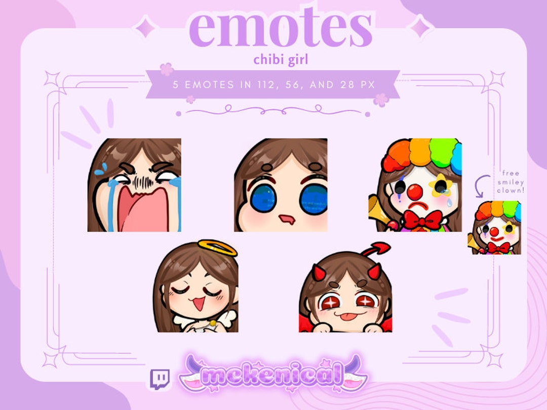 Emote Chibi Girl Brown Hair Premade Twitch & Discord Emote Set (5pc) - Etsy