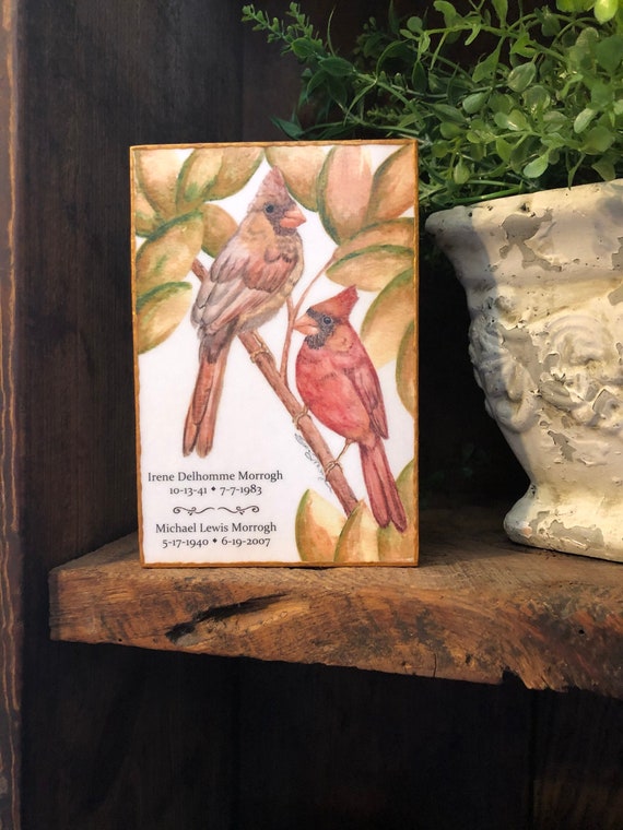 Watercolor Couple Red Bird Remembrance Plaque Memorial Gift ...