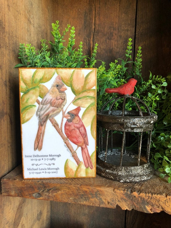 Watercolor Couple Red Bird Remembrance Plaque Memorial Gift ...