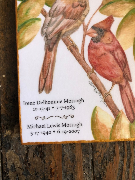 Watercolor Couple Red Bird Remembrance Plaque Memorial Gift ...