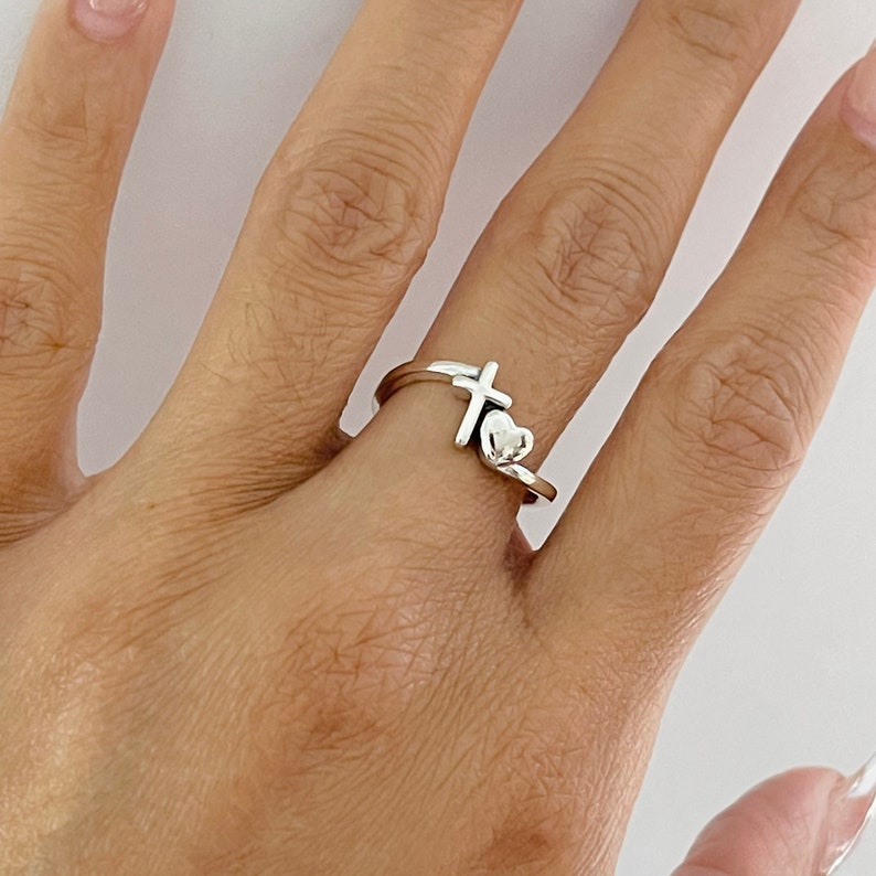 Sterling Silver Heart and Cross Ring Heart Ring Cross Ring | Etsy