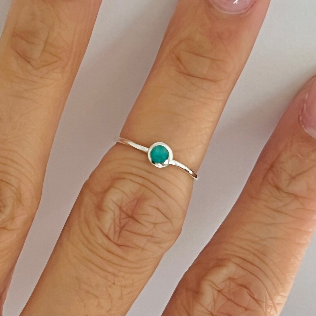 Sterling Silver Tiny Turquoise Ring, Dainty Turquoise Ring, Tiny ...