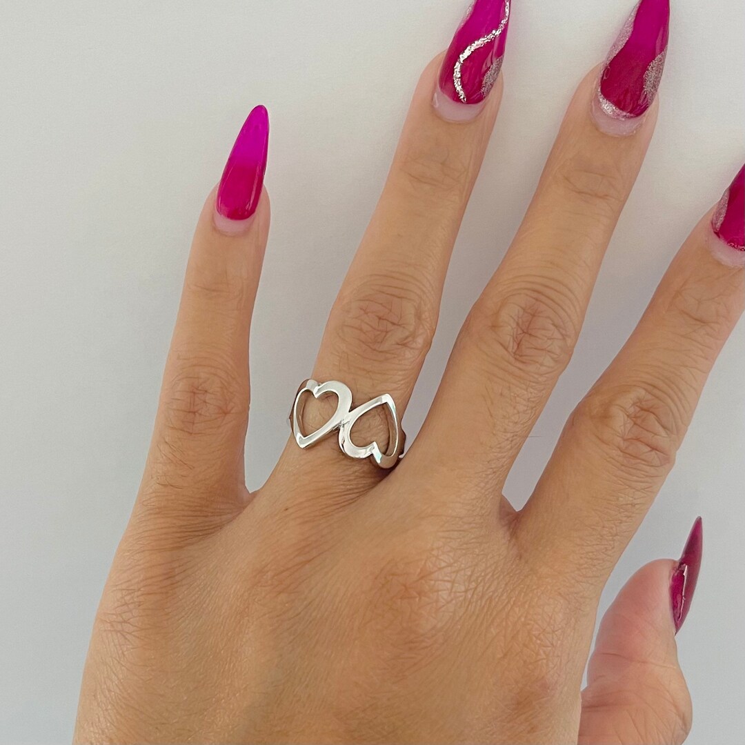 Sterling Silver Double Heart Ring, Silver Heart Ring, Heart Ring ...