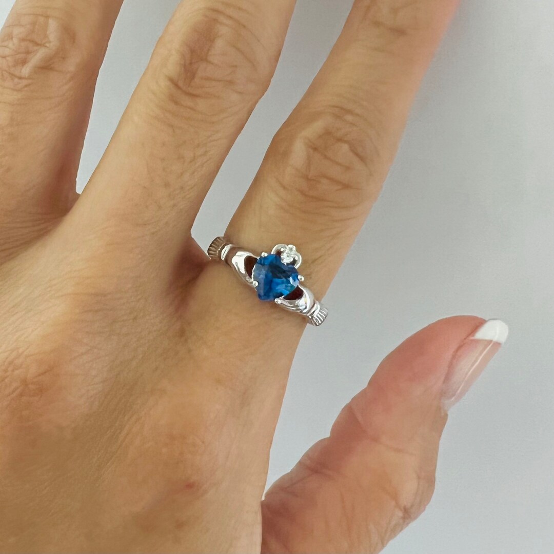 Sterling Silver Sapphire Stone Claddagh Ring, Sapphire Ring, Claddagh ...