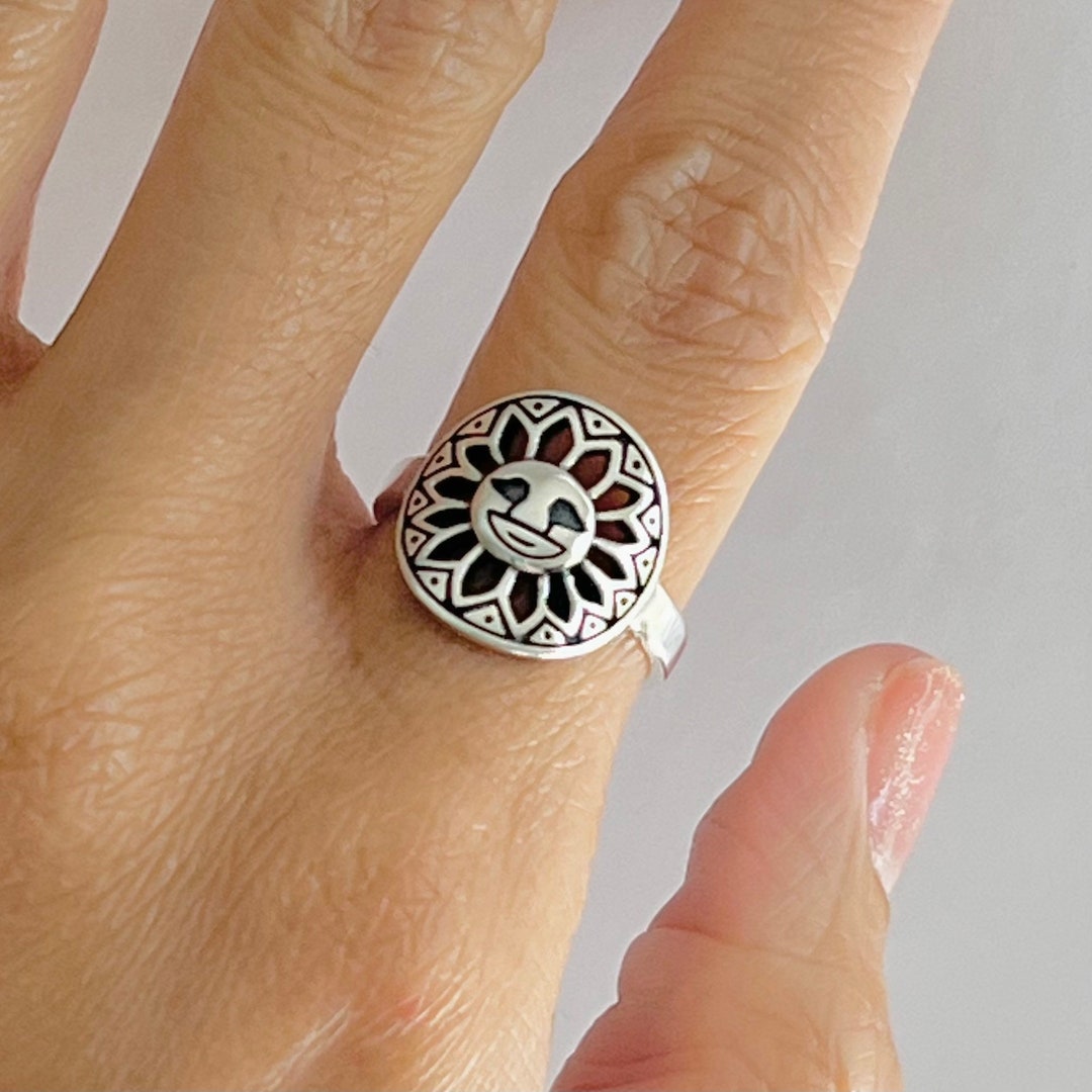 Sterling Silver Big Sun Ring, Sun Ring, Silver Sun With Face Ring, Sun ...