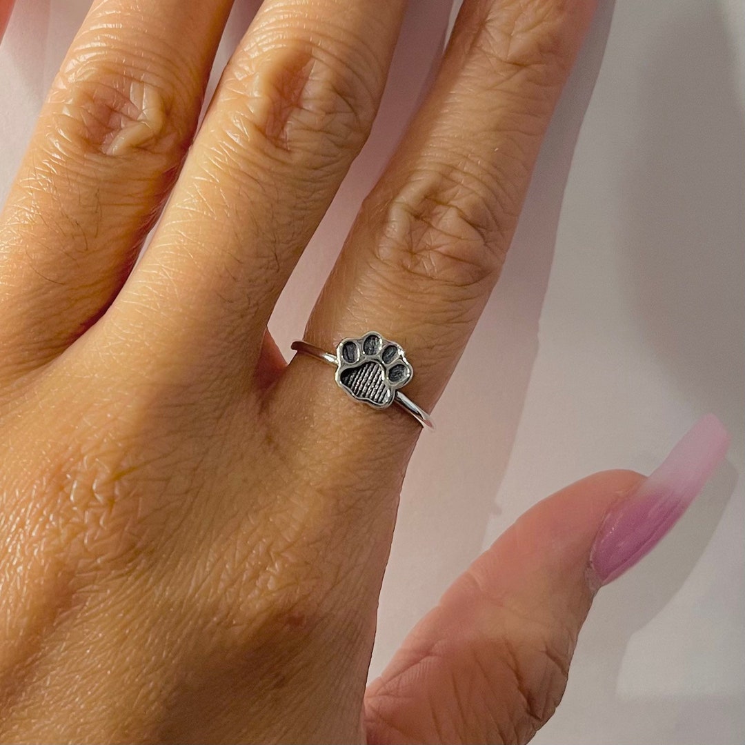 Sterling Silver Imprinted Paw Print Ring, Paw Print Ring, Dainty Ring ...