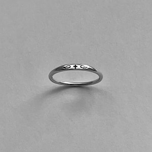 Sterling Silver Thin Cross With Angel Wings Band Ring, Cross Ring ...