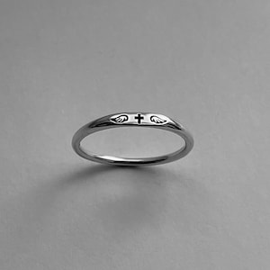 Sterling Silver Thin Cross With Angel Wings Band Ring, Cross Ring ...