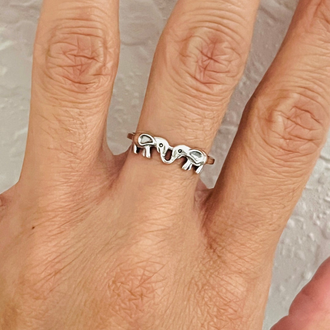 Sterling Silver Twin Elephants Ring, Silver Elephants Ring, Elephant ...