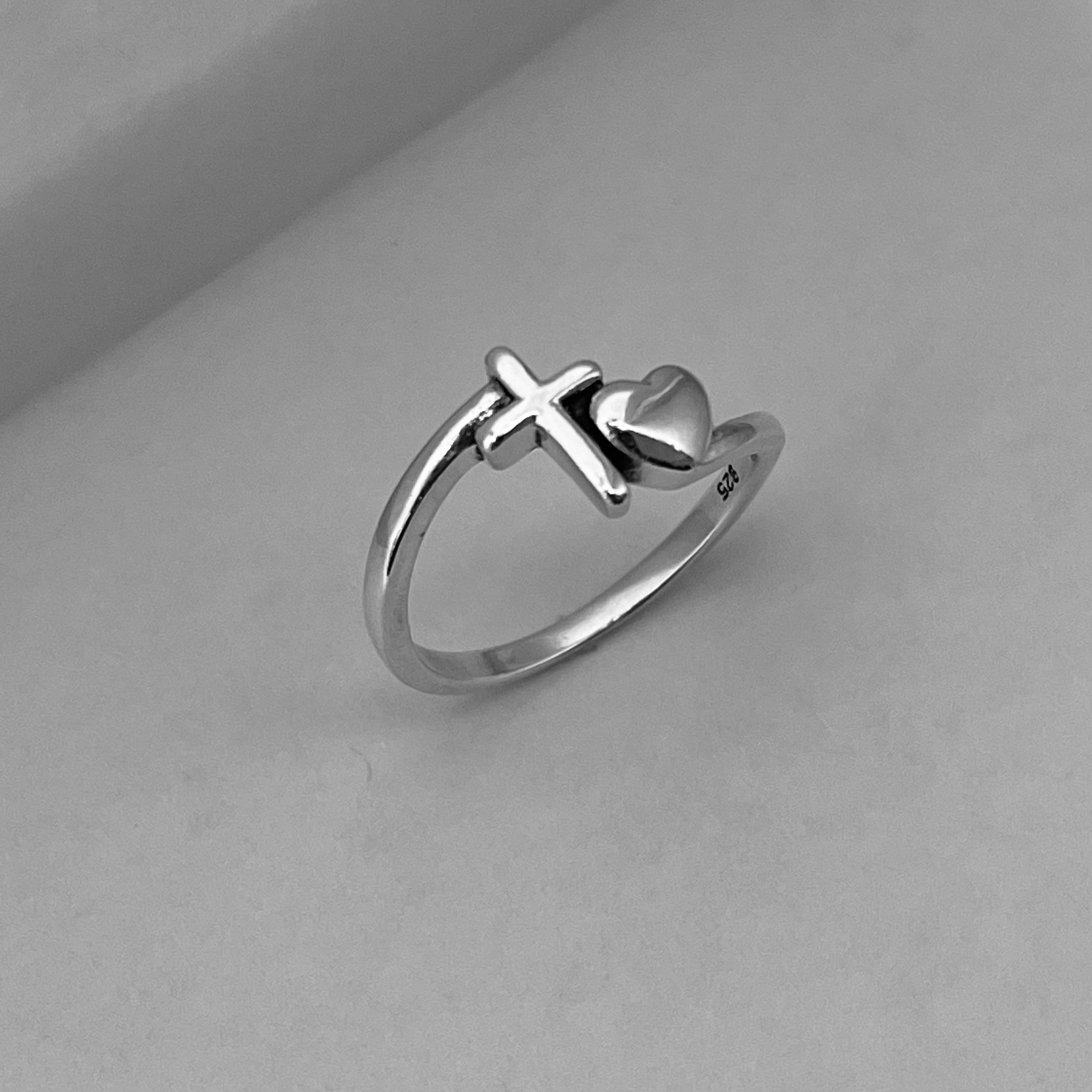 Sterling Silver Heart and Cross Ring, Heart Ring, Cross Ring, Silver ...