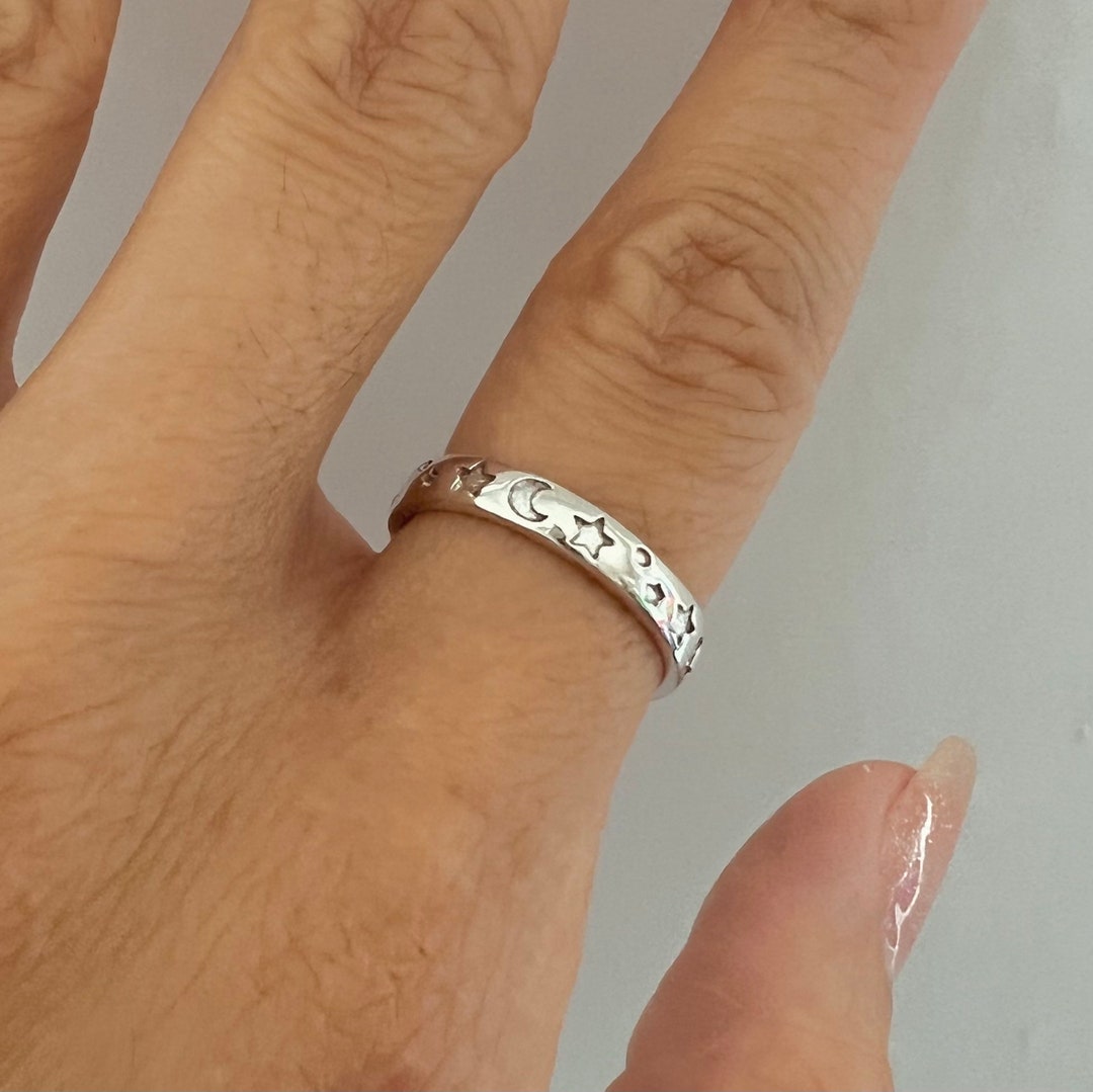 Sterling Silver Moon and Star Band Ring, Moon Ring, Star Ring, Moon ...