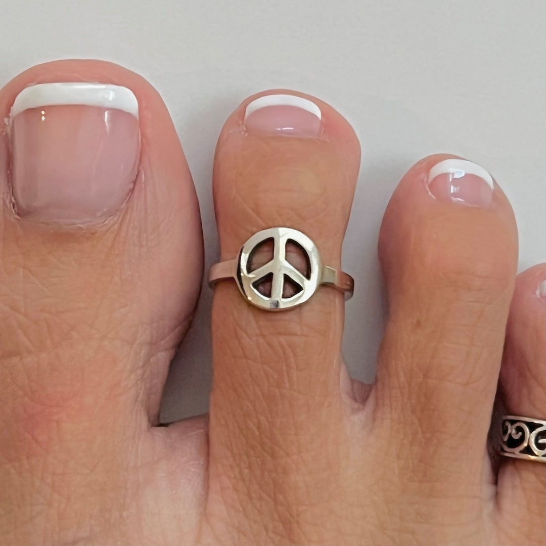 Sterling Silver Peace Sign Toe Ring, Peace Sign Midi Ring, Silver Peace ...