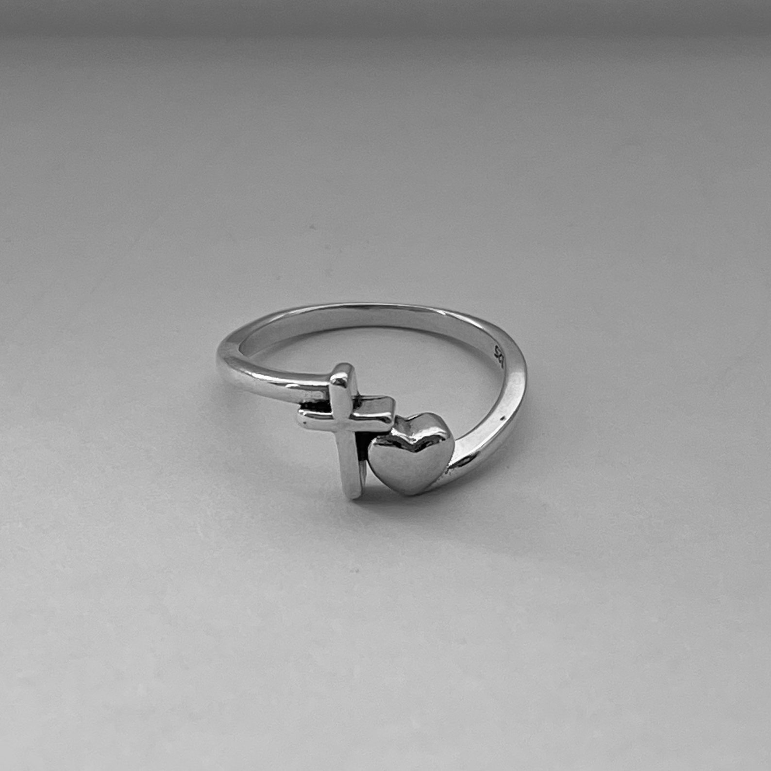 Sterling Silver Heart and Cross Ring Heart Ring Cross Ring | Etsy
