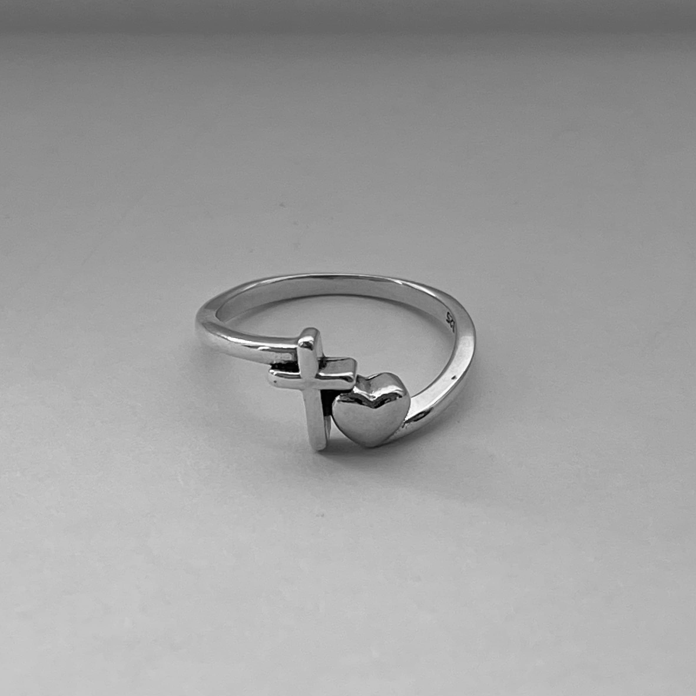 Sterling Silver Heart and Cross Ring Heart Ring Cross Ring | Etsy