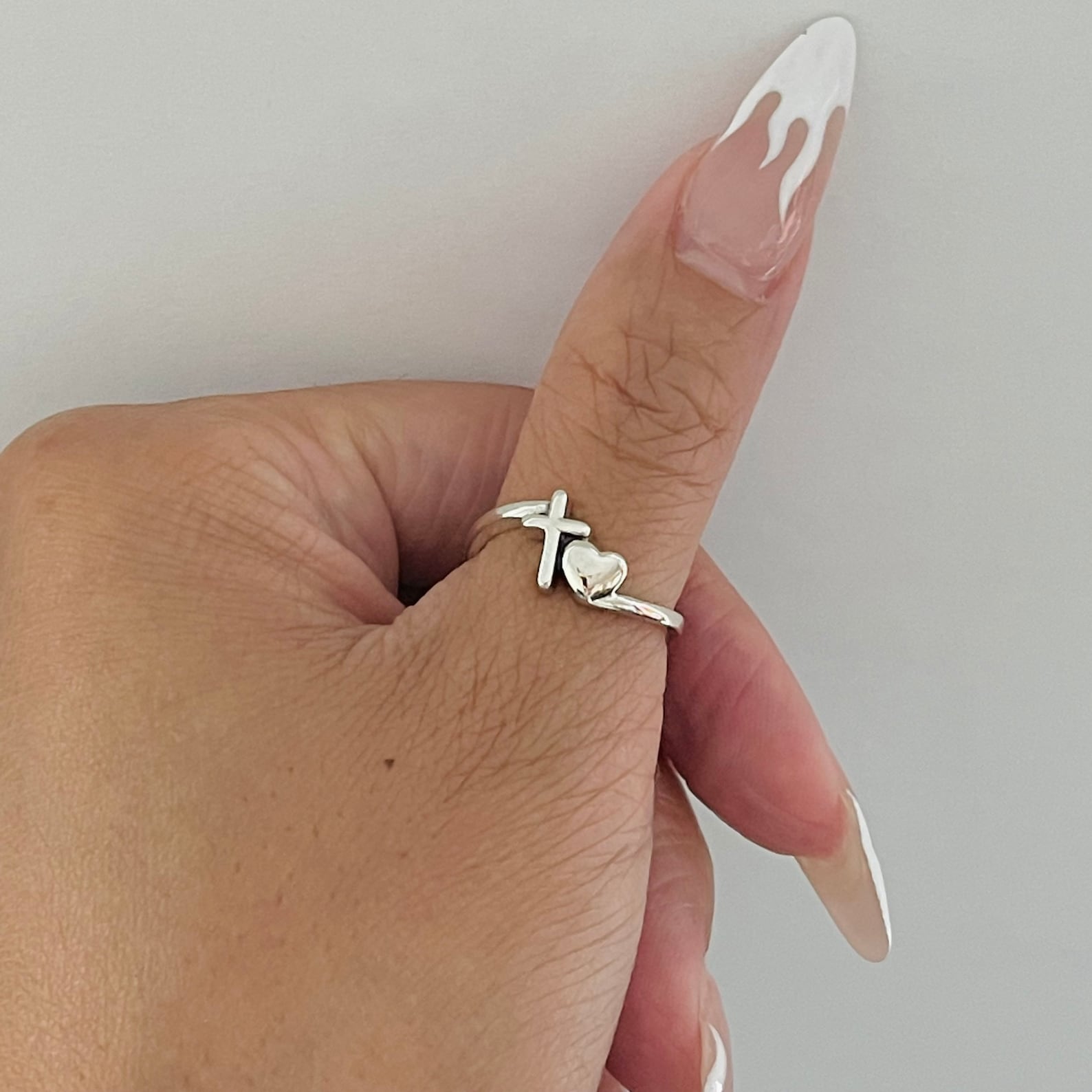 Sterling Silver Heart and Cross Ring Heart Ring Cross Ring | Etsy