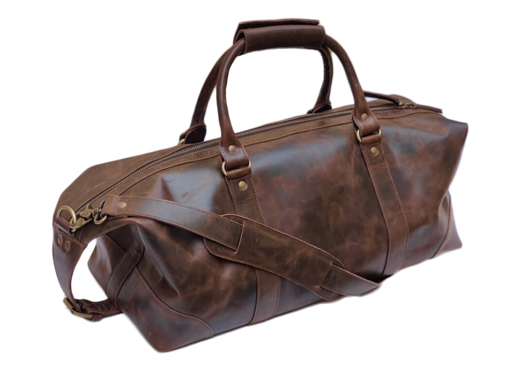 23" Leather Duffel Bag Men Leather Weekender Bag Leather Overnight Bag ...