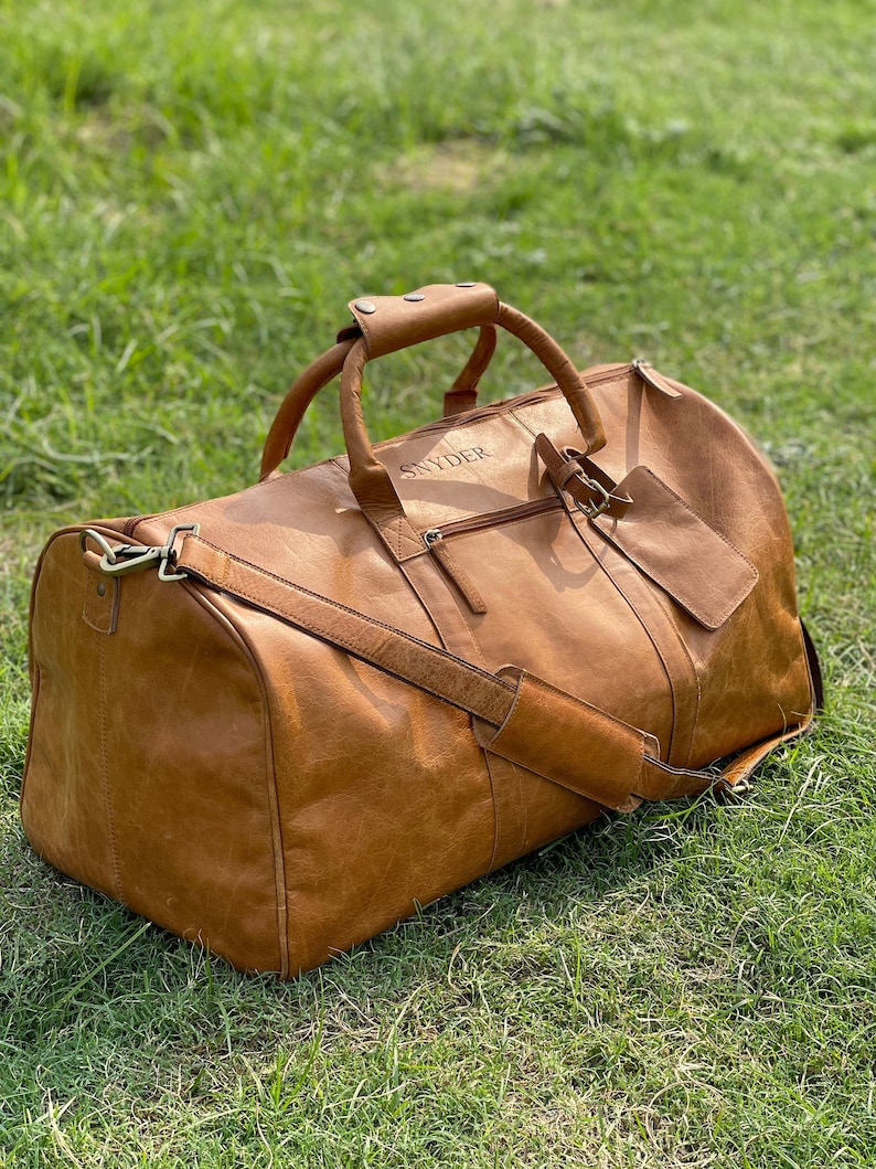 Personalized Leather Duffel Bag Full Grain Leather Weekender | Etsy