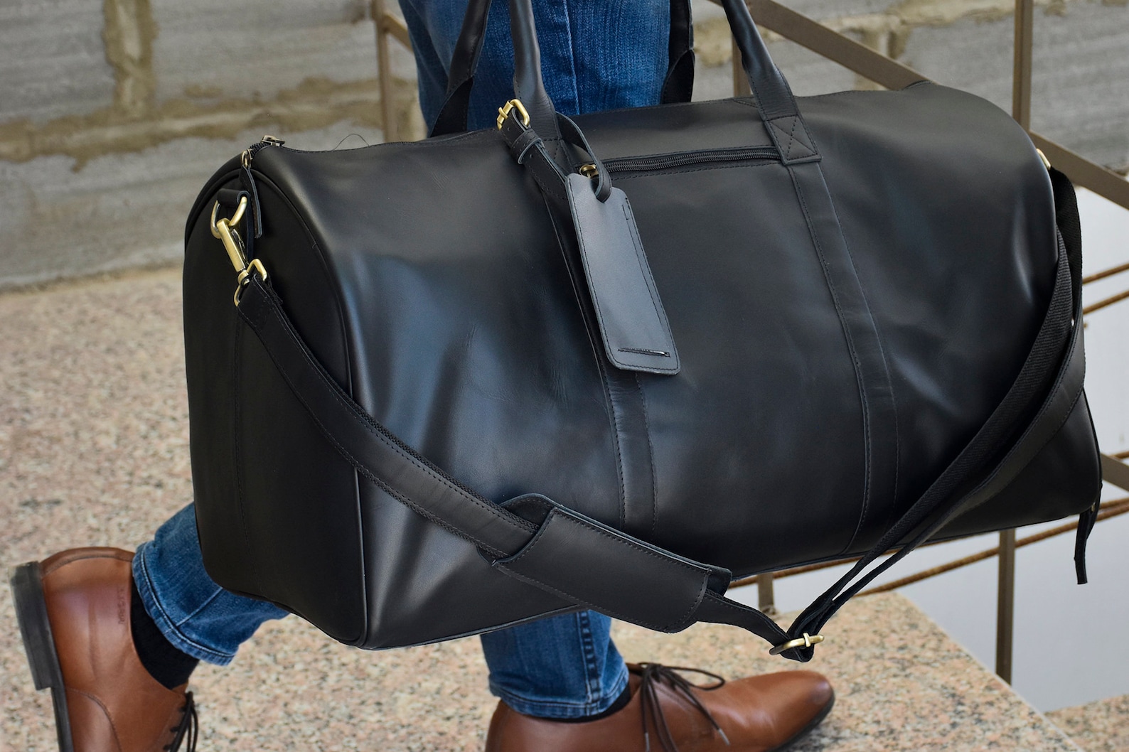 Leather Duffel Bag Weekender Men Black Weekend Valentine Overnight Bag ...