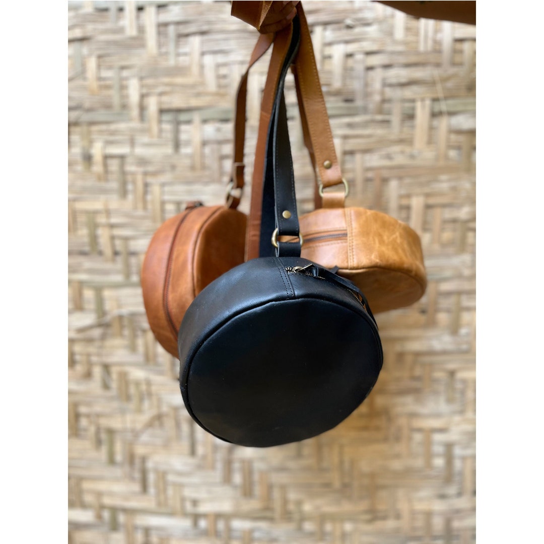 Leather Round Purse Circle Bag Crossbody Purse Sling Bag Handmade Gift ...
