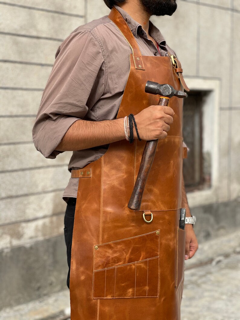 Brown Leather Apron for Men Grilling BBQ Barbecue Apron Blacksmith ...