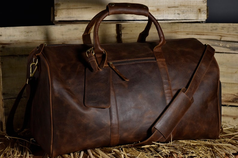 Leather Weekender Bag With Shoe Compartment Men Full Grain - Etsy
