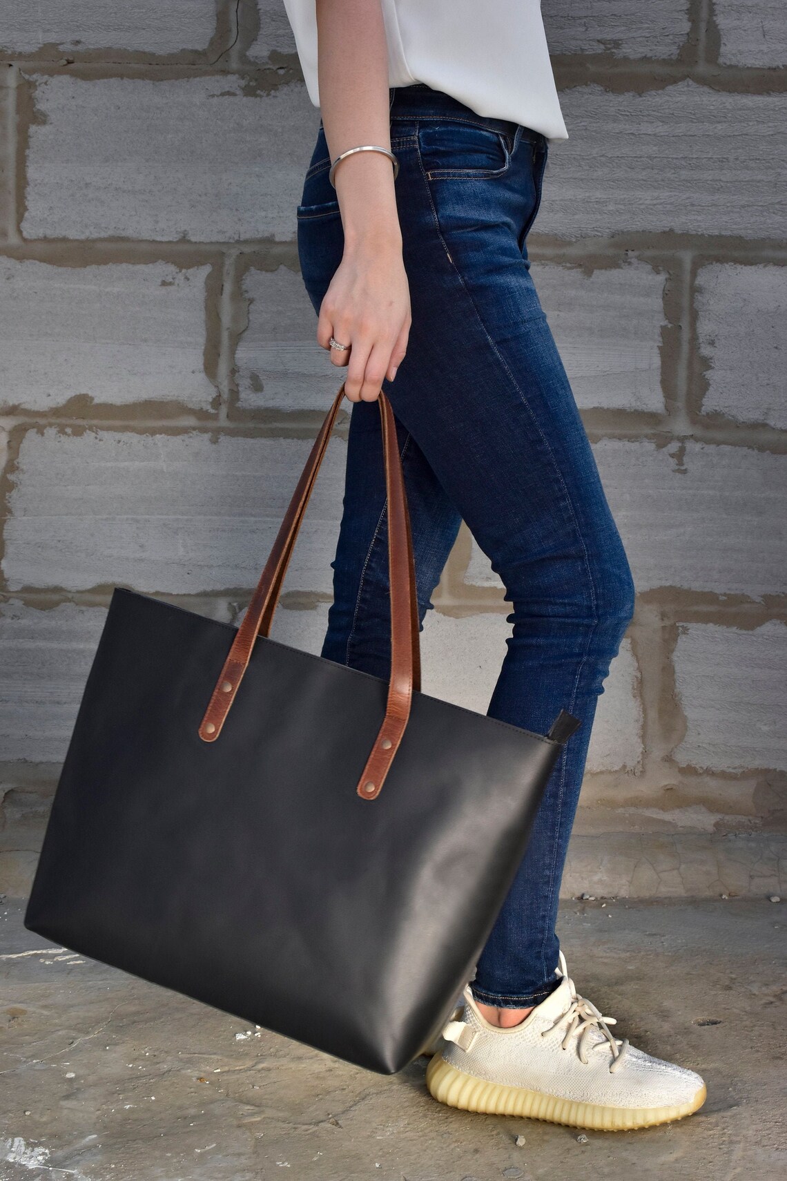 Black Leather Tote for Woman Large Purse Tote Handbag Shopper - Etsy