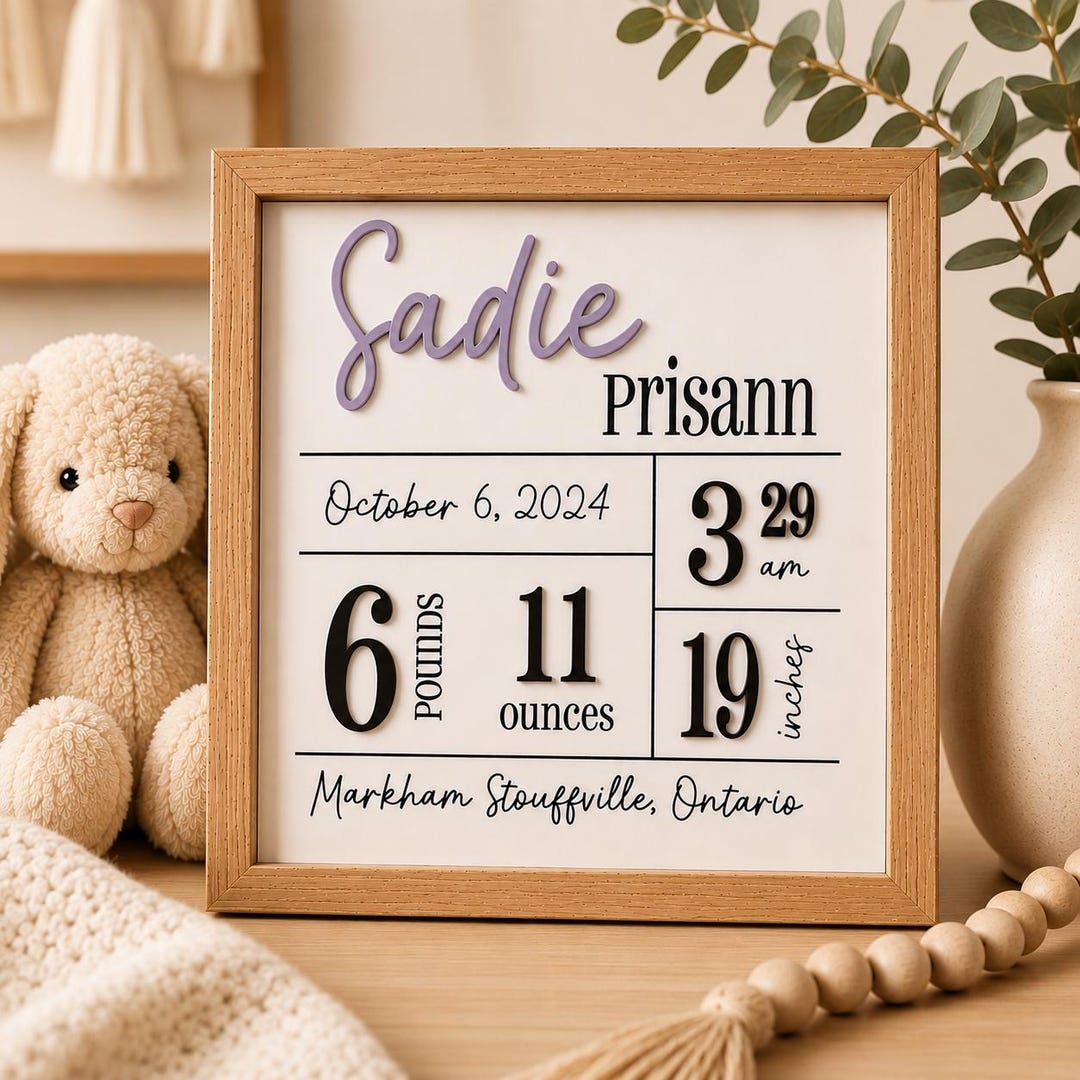 Personalized Baby Birth Stats Sign, Newborn Announcement Sign, Custom ...