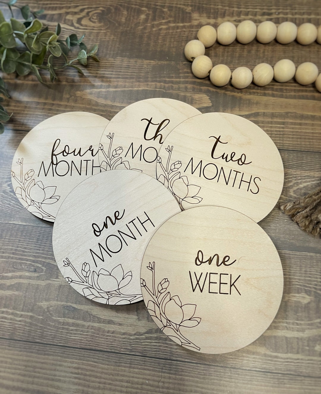 Floral Baby Monthly Milestone Plaques | Engraved Maple Wood | 12 Month ...