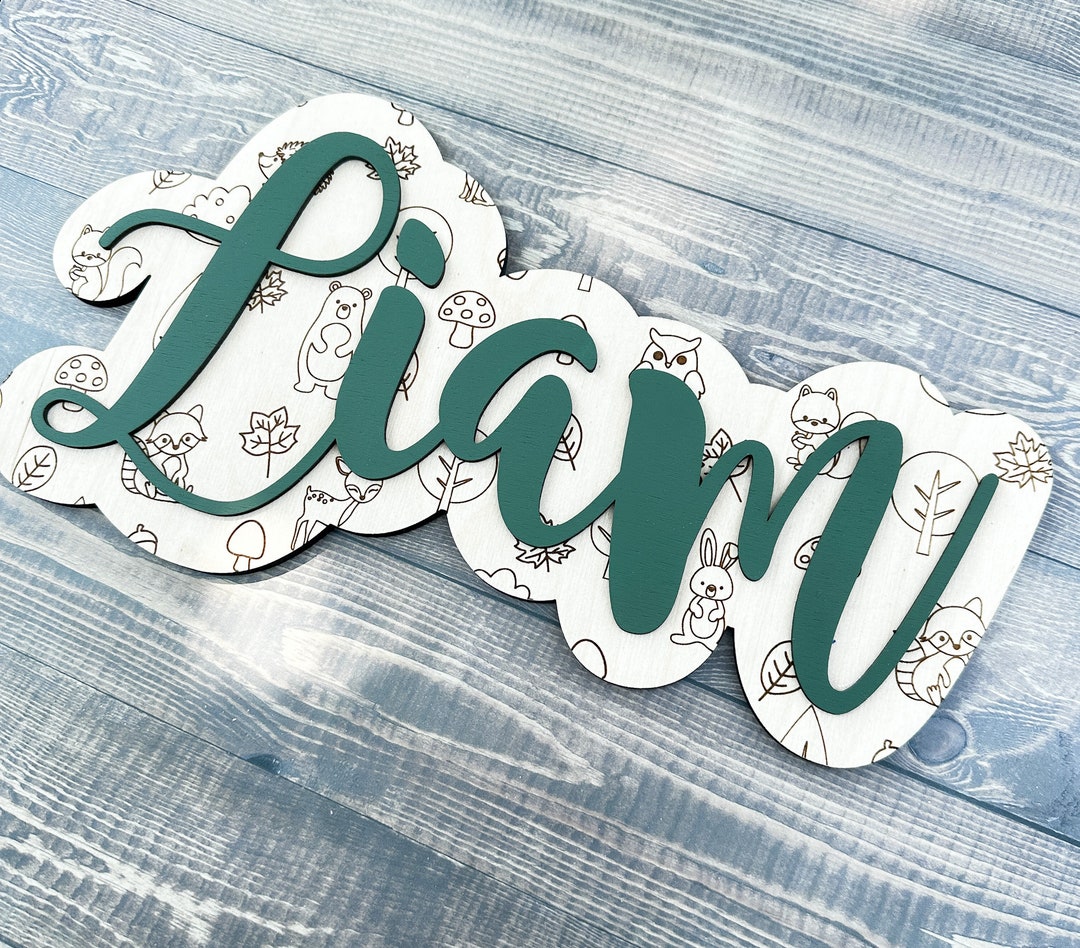 Woodland Themed Wood Name Sign for Children's Door | Nursery Name Sign ...