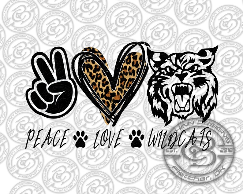 Peace Love Wildcats, Digital Design, PNG Image, JPEG, Sublimation ...