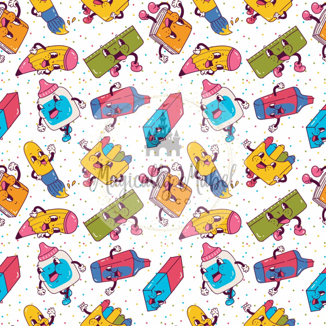 Retro School Supplies Seamless Pattern - Etsy