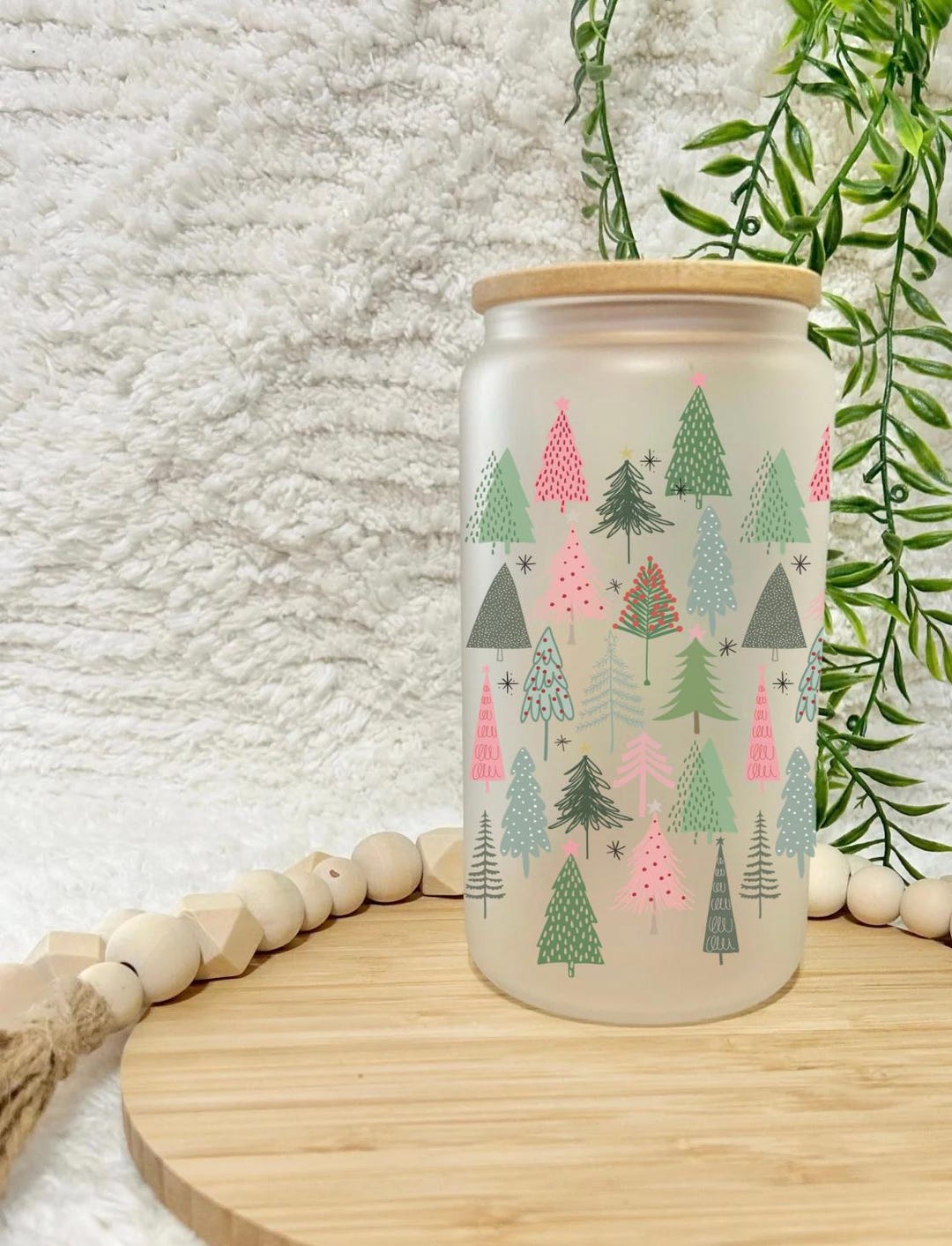 Cute Christmas Glass Pastel Christmas Tree Glass Birthday Gift Bamboo ...