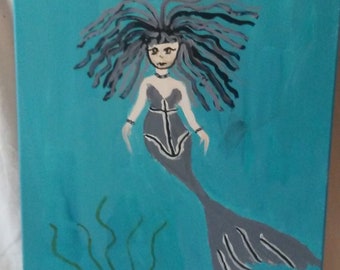 Original Handmade 6x4 Framed Gothic Mermaid Painting - Etsy UK