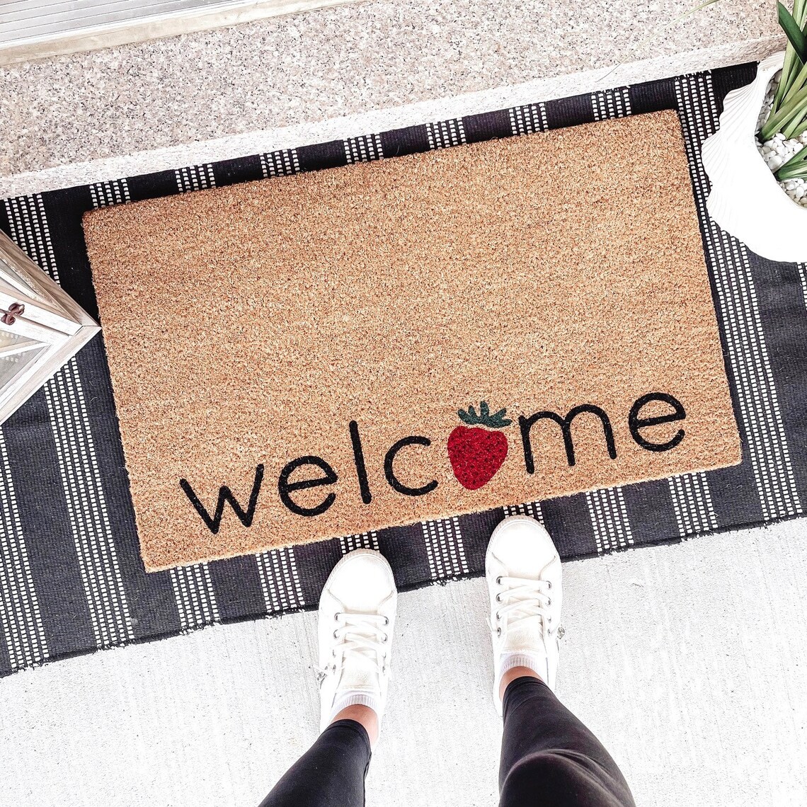 Welcome Strawberry Door Mat | Spring Door Mat | Berry Doormat | Spring ...
