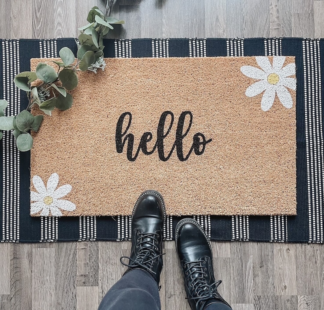 Daisy Door Mat | Spring Door Mat | Hello Rug | Front Door Mat | Floral ...