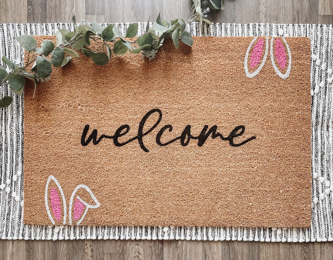 Easter Bunny Welcome Door Mat | Easter Doormat | Spring Decor ...