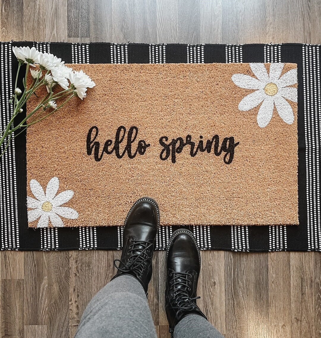 Hello Spring Door Mat | Spring Doormat | Daisy Door Mat | Floral Decor ...