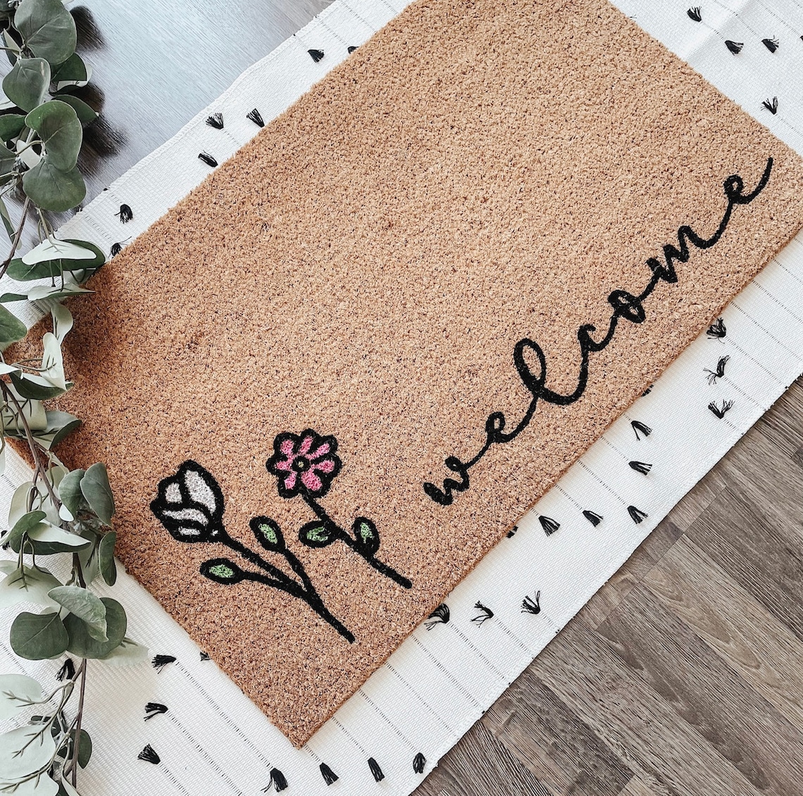 Spring Door Mat Outside, Welcome Spring Door Mat, Floral Door Mat ...