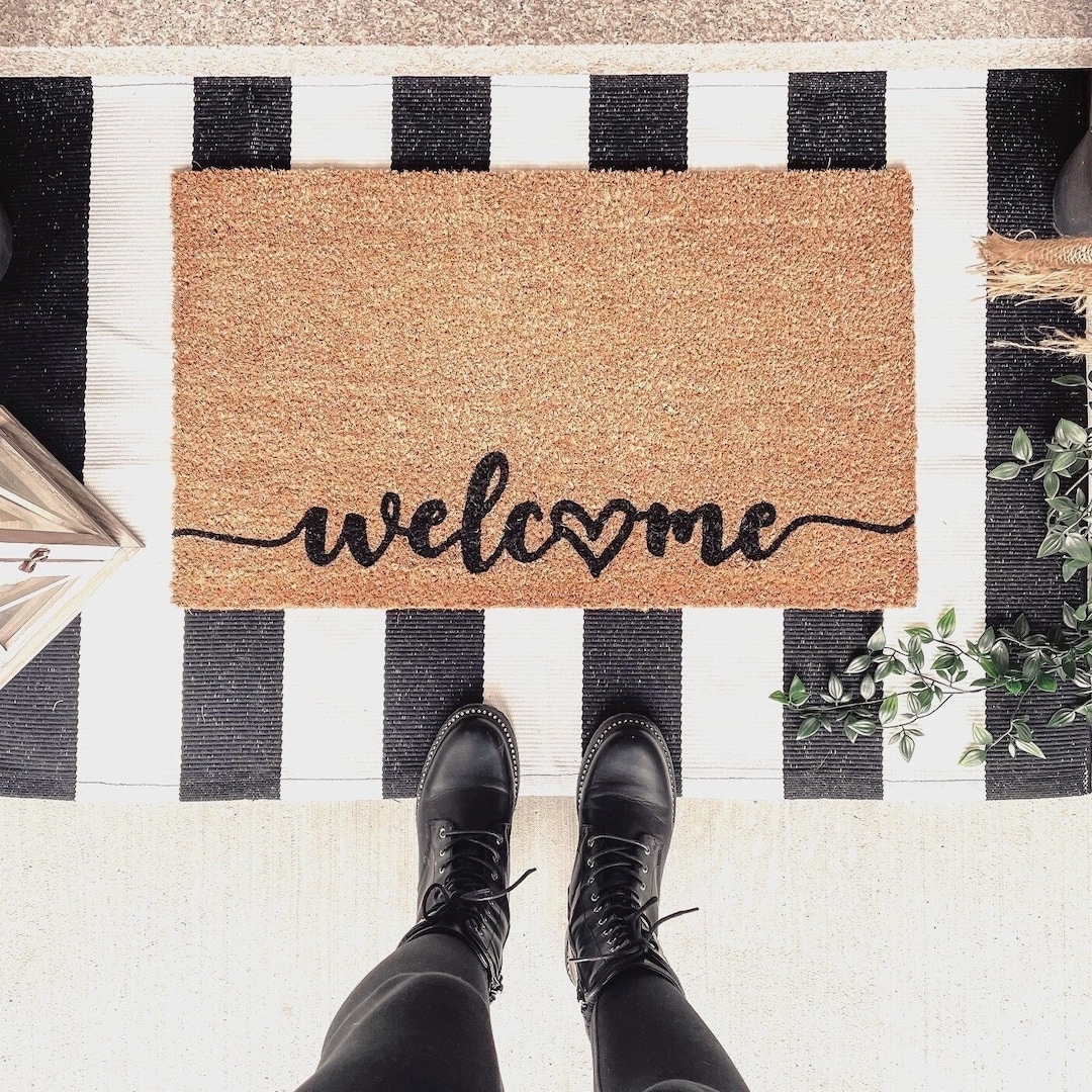 Welcome Door Mat With Heart - Welcome Rug - Front Door Mat - Custom ...
