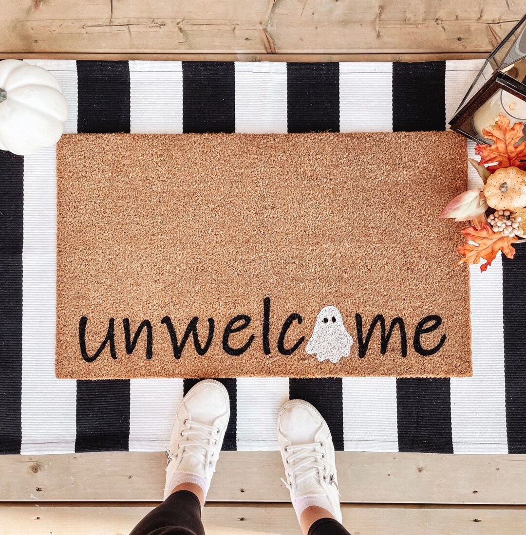 Unwelcome Halloween Door Mat | Ghost Doormat | Funny Halloween Doormat ...