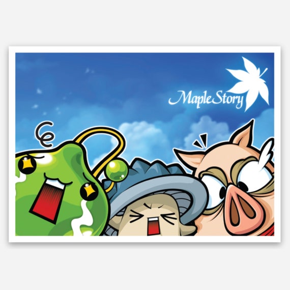 Maplestory Banner Green Slime Horny Mushroom Pig Sticker - Etsy