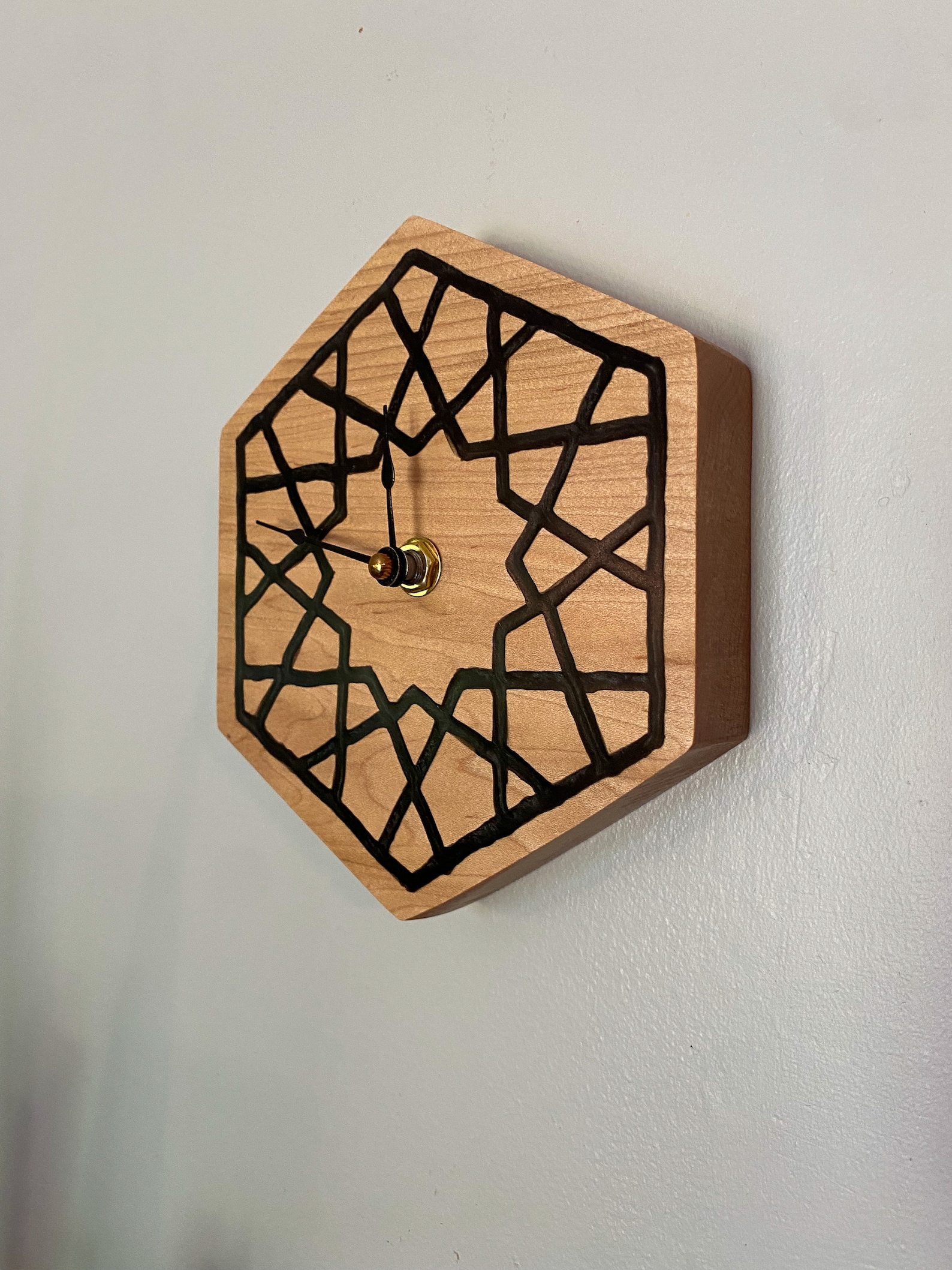 Handcarved Hexagon Geometric Clock | Etsy